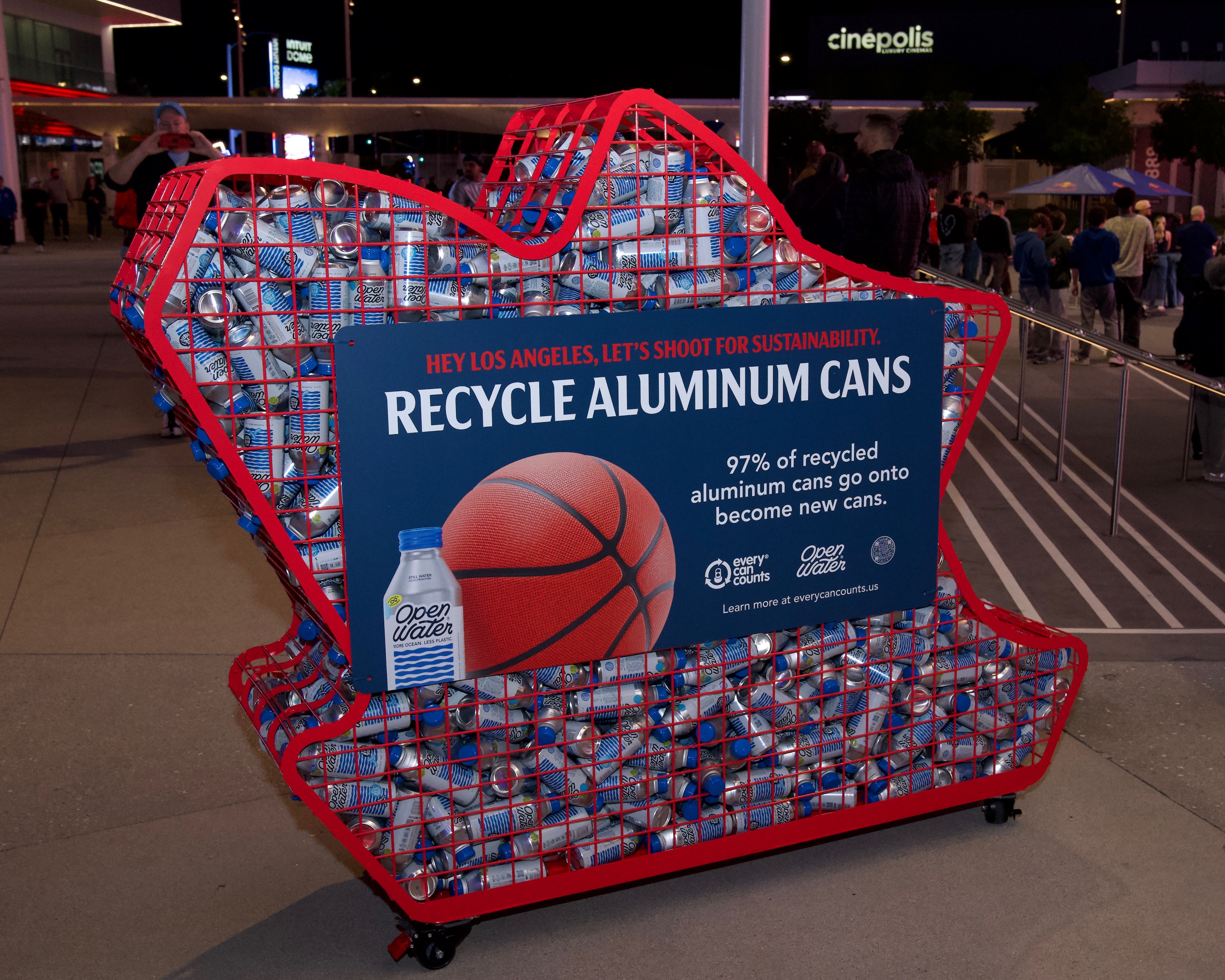 Every Can Counts, Open Water Debut Intuit Dome Recycling Cage